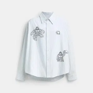 COACH X Brain Dead Striped Embroidered Cotton Shirt