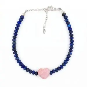 Kris Nations Pink Opal Heart & Lapis Beaded Bracelet - Silver