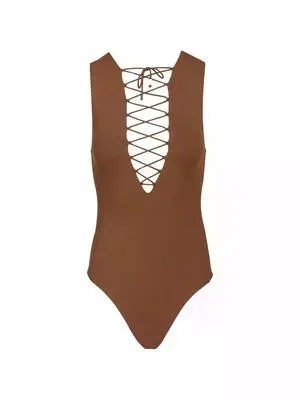 TALLER MARMO Lace-up Fringed Swimsuit