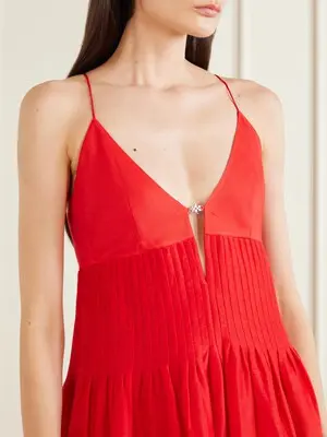 Tory Burch Embellished Pleated Linen And Silk-blend Maxi Dress - Red