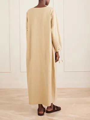 Tory Burch Lace-up Linen-blend Kaftan - Neutrals
