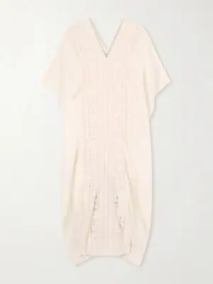 Miguelina Brea Floral-embroidered Linen Coverup - Neutrals