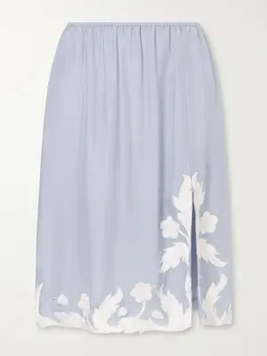 Anna Sui Embroidered Silk-satin Midi Skirt - Blue
