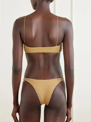 Oseree Lumière Bead-embellished Metallic Bikini - Gold