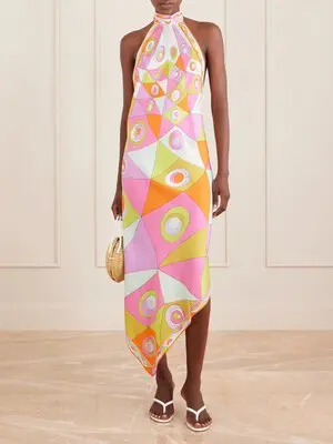 Emilio Pucci Asymmetric Printed Silk-twill Halterneck Dress