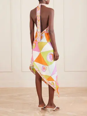 Emilio Pucci Asymmetric Printed Silk-twill Halterneck Dress