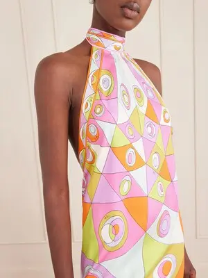 Emilio Pucci Asymmetric Printed Silk-twill Halterneck Dress