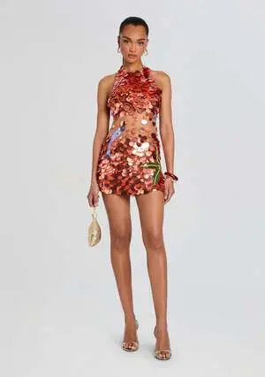 Retrofete Dorothy Embroidered Sequin Mini Dress - Geranium / Multi