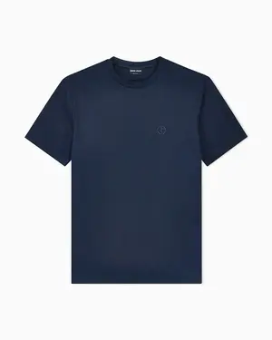 Giorgio Armani Short-sleeve Cotton Interlock T-shirt With Logo - Blue