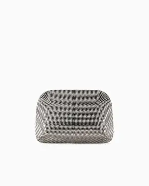 Giorgio Armani Rhinestone Embellished Satin Clutch With Chain Strap - Grey