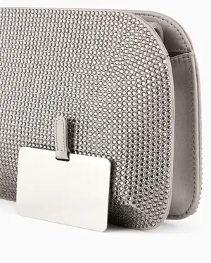 Giorgio Armani Rhinestone Embellished Satin Clutch With Chain Strap - Grey