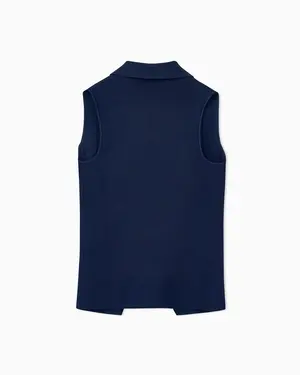 Giorgio Armani Viscose Knit Vest With Ribbed Texture And Lapel - Blue
