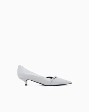 Giorgio Armani Pointed Toe Leather Pumps With Strap And Low Heel - Grey