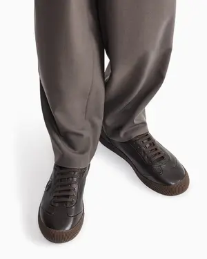 Giorgio Armani Textured Leather Lace-up Sneakers - Brown
