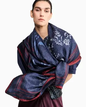 Giorgio Armani Silk Scarf With Floral And Abstract Pattern