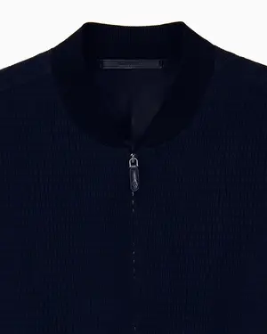 Giorgio Armani Seersucker Viscose Bomber Jacket With Ribbed Trims
