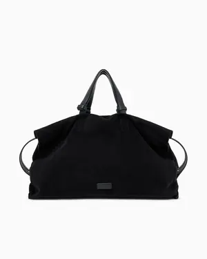 Giorgio Armani Suede Travel Duffel Bag With Leather Handles - Black