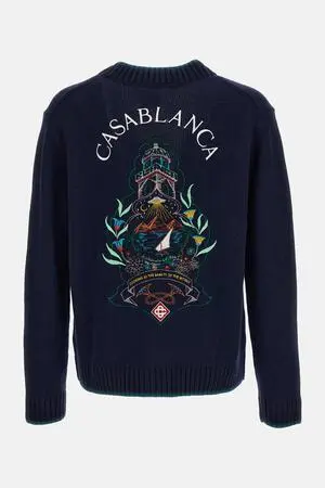 Casablanca Hotel Cardigan V-neck Knit With Embroidered Appliqu - Blu