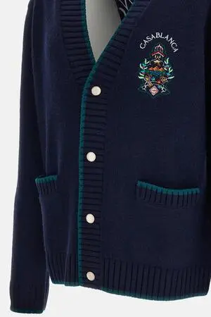 Casablanca Hotel Cardigan V-neck Knit With Embroidered Appliqu - Blue