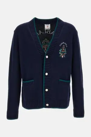 Casablanca Casablanca Hotel Cardigan - V-Neck Knit With Embroidered Appliqué Blue