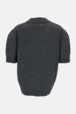 Marni Short Sleeve V-neck Knit T-shirt With Floral Graphic