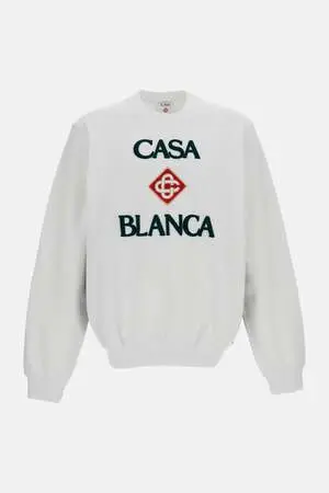 Casablanca Crewneck Sweater With Embroidered Logo - Bianco