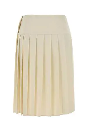 Versace Ivory Stretch Wool Pleated Midi Skirt - White