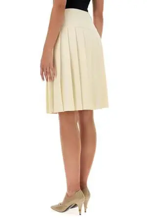 Versace Ivory Stretch Wool Pleated Midi Skirt - White