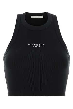 Givenchy Stretch Cotton Crop Top With Paris Print - Black