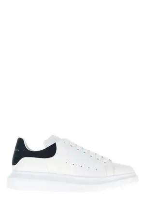 Alexander McQueen Leather Sneakers With Dark Blue Suede Heel - White