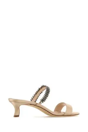Manolo Blahnik Nude Satin Kifasan Mules