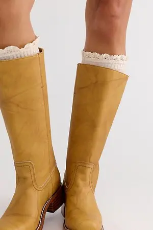 Free People Ribbed Knit Knee-high Socks With Crochet Trim - Ivory