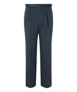 STOFFA Tapered Pleated Cotton-canvas Trousers - Blue