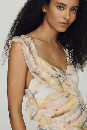 BL-NK Skyler Asymmetrical Ruffled Tank Top