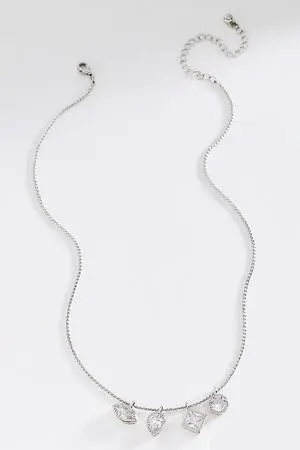 Anthropologie Bezel Cluster Crystal Pendant Necklace Silver