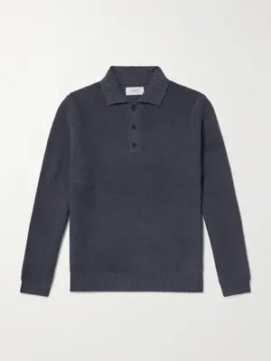 Mr P. Textured-cashmere Polo Shirt - Black