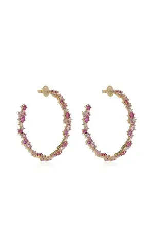 SYDNEY EVAN 14k Yellow Gold Diamond And Sapphire Hoop Earrings - Pink