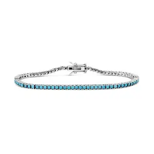 SHYMI Silver / Blue Classic Two Mm Turquoise Tennis Bracelet Silver - Silver/blue