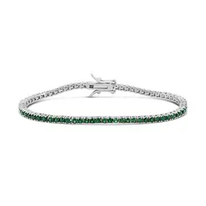SHYMI Silver / Green Classic Two Mm Emerald Tennis Bracelet Silver - Silver/green