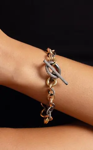SPINELLI KILCOLLIN 18k Gold And Sterling Silver Atlantis Pave Toggle Bracelet With Diamonds