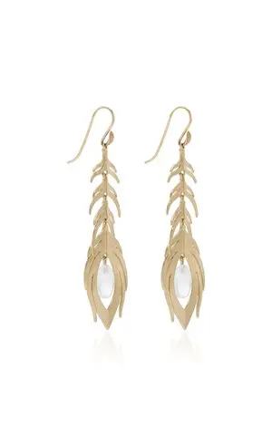 Annette Ferdinandsen Long Peacock Feather With Moonstone Earrings