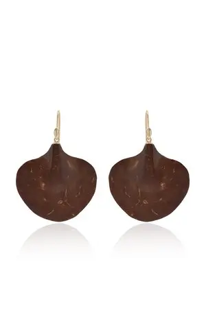 Annette Ferdinandsen Medium Coconut Shell Ginkgo Leaf Earrings - Brown