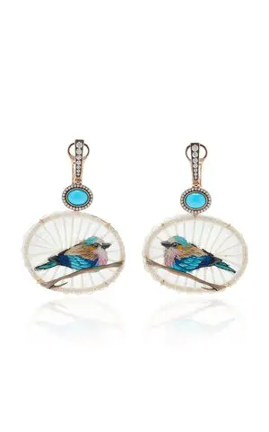 SILVIA FURMANOVICH Embroidered Woven Horse Mane Bird Earrings - Blue