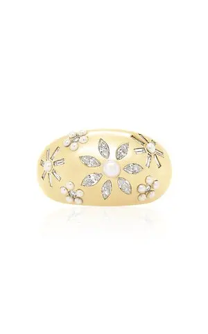 Claudia Mae 14k Yellow Flora Chunky Nomad Ring Pearl & Diamond - Gold