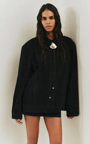 Aje Varleta Suede Leather Jacket - Blue