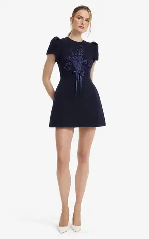 LEO LIN Applique Tweed Mini Dress