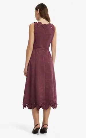 LEO LIN Applique Vegan Suede Midi Dress