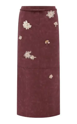 LEO LIN Saskia Embellished Vegan Suede Maxi Skirt Mahogany - Brown