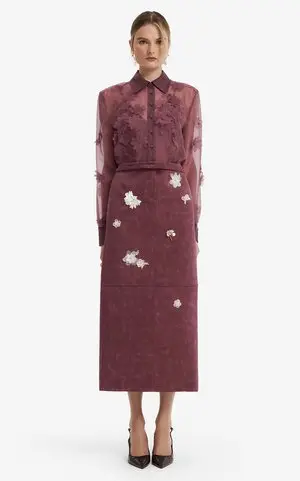 LEO LIN Embellished Vegan Suede Maxi Skirt