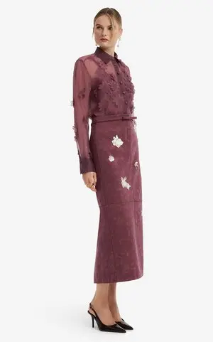 LEO LIN Embellished Vegan Suede Maxi Skirt